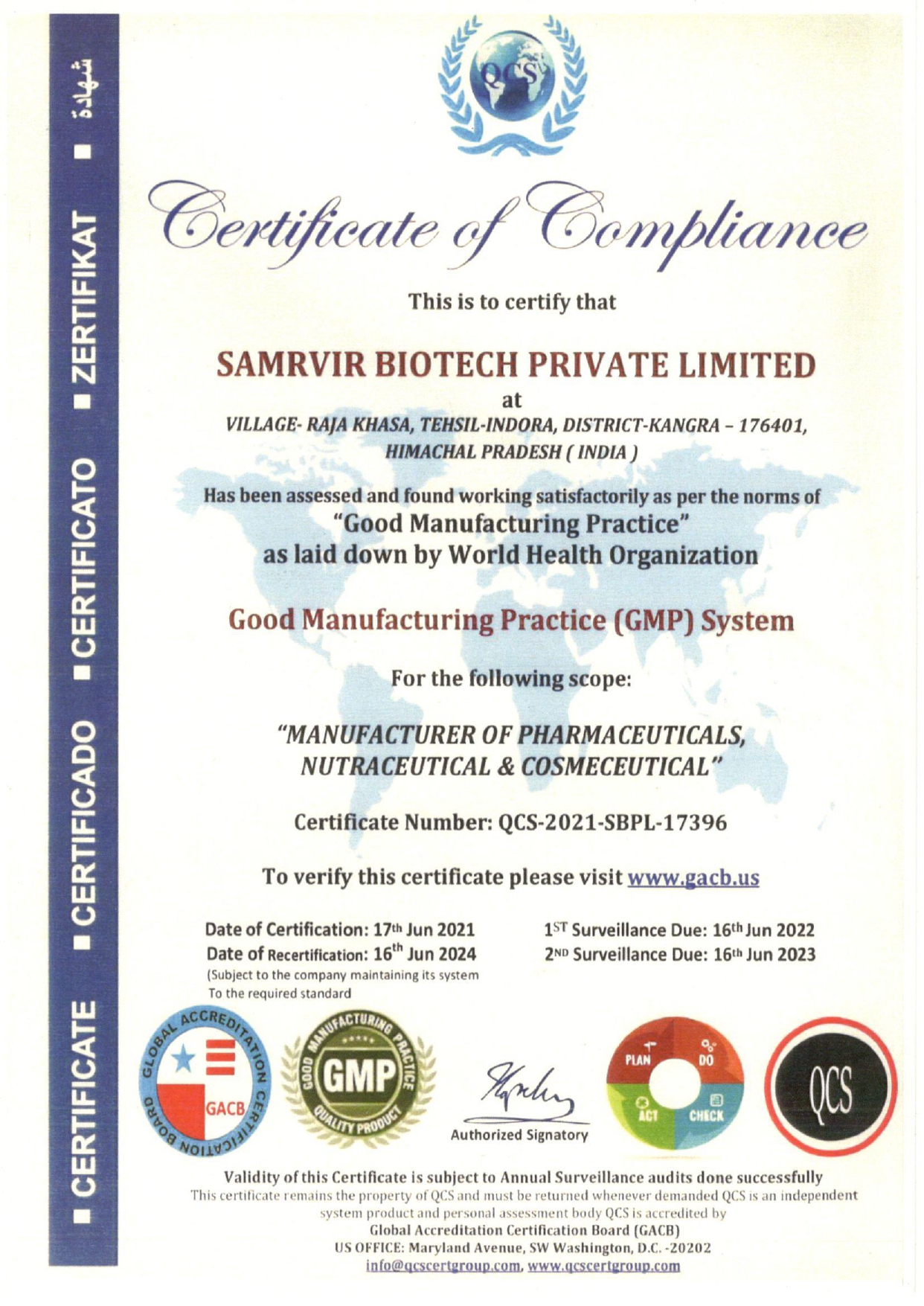 Our Certificate – Samrvir Biotech